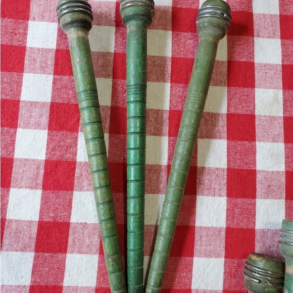Accents | 3 Vintage Industrial Wooden Bobbin Spools Green Brass Ends ...